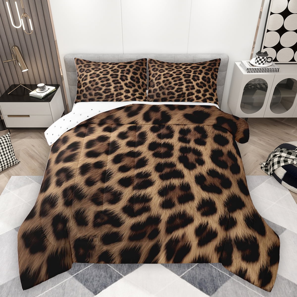 Homewish Fashion Leopard Print Full Size Comforter Sets for Men ...