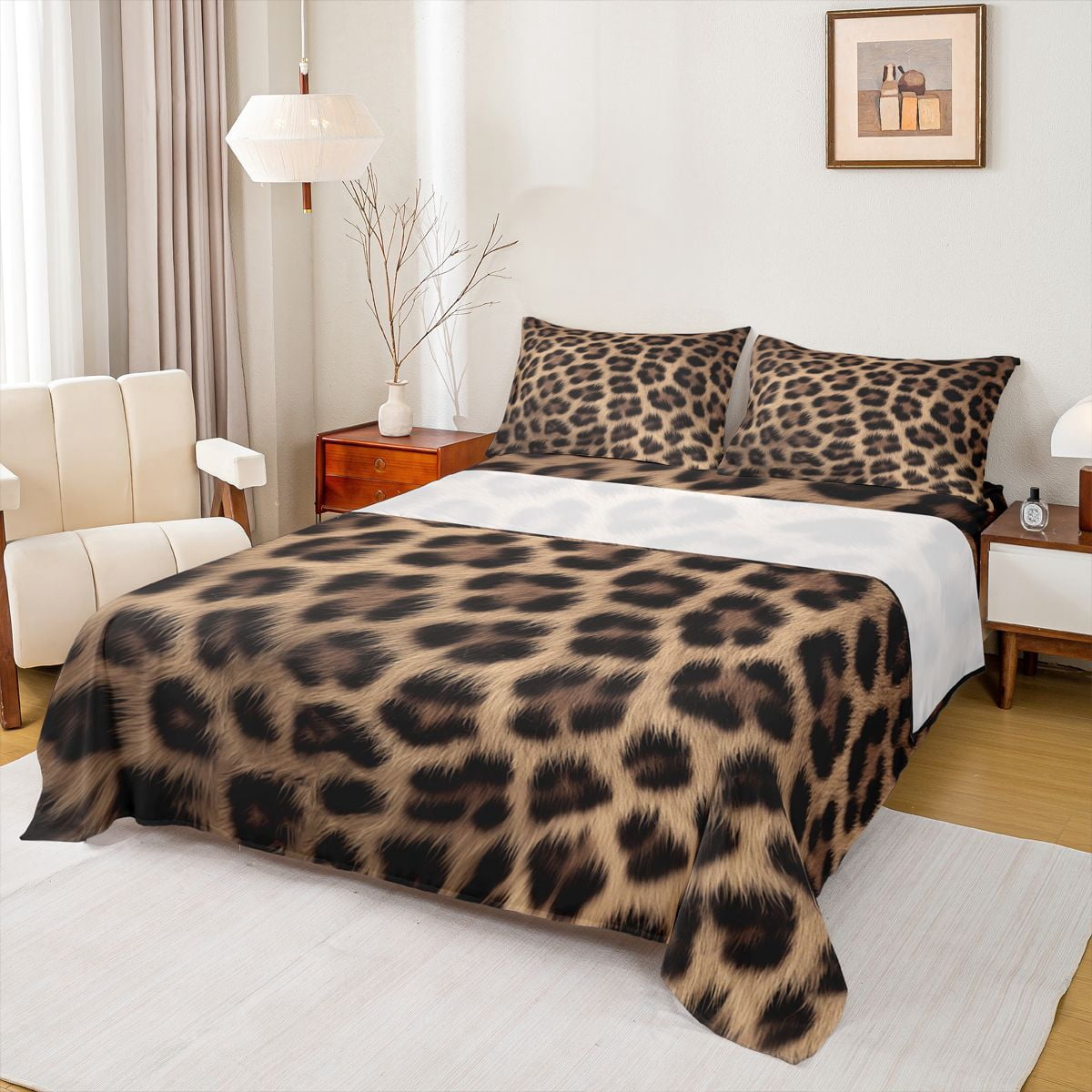 Homewish Fashion Leopard Print Full Size Sheets for Men, Cheetah Animal ...
