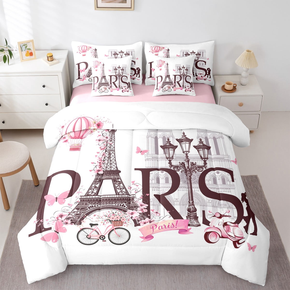 Manfei Female Men Eiffel Tower Bedding Comforter Set 7pcs,Romantic ...