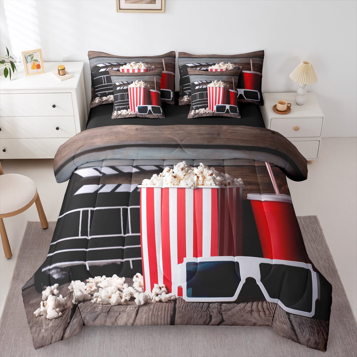 Manfei Filmstrip Home Popcorn Bedding Comforter Set 7-Piece, Retro ...