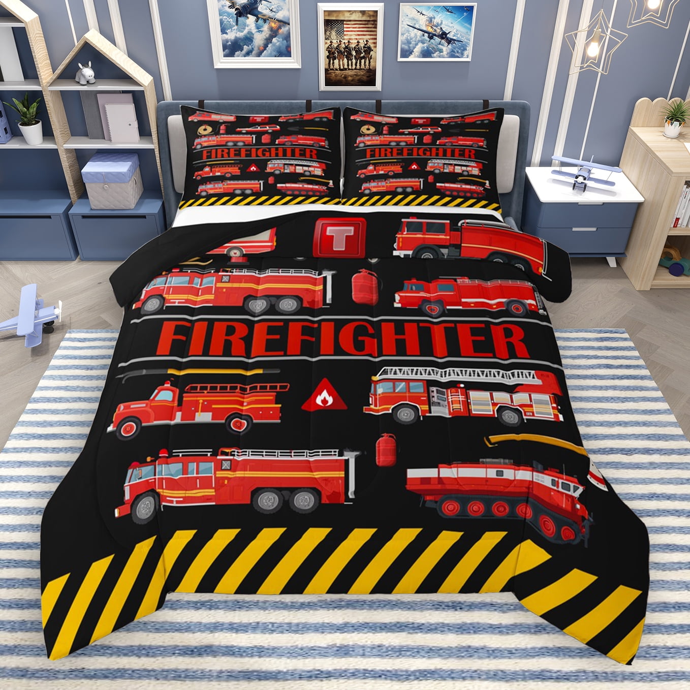 Manfei Fire Engine Full Size Comforter Sets,Firefighter Bedding ...