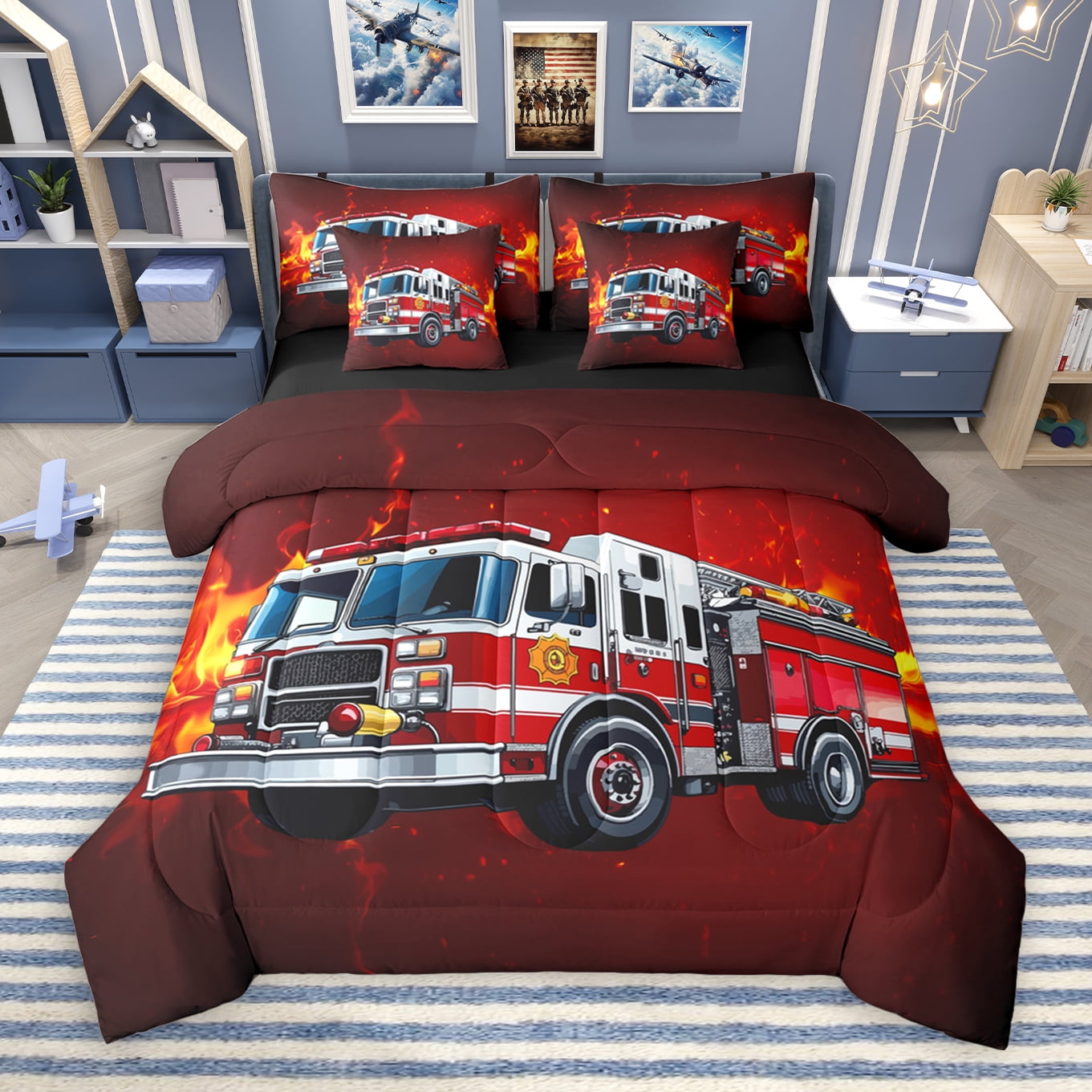 Manfei Firefighter Fire Engine 7pcs Bedding Comforter Set,Construction ...