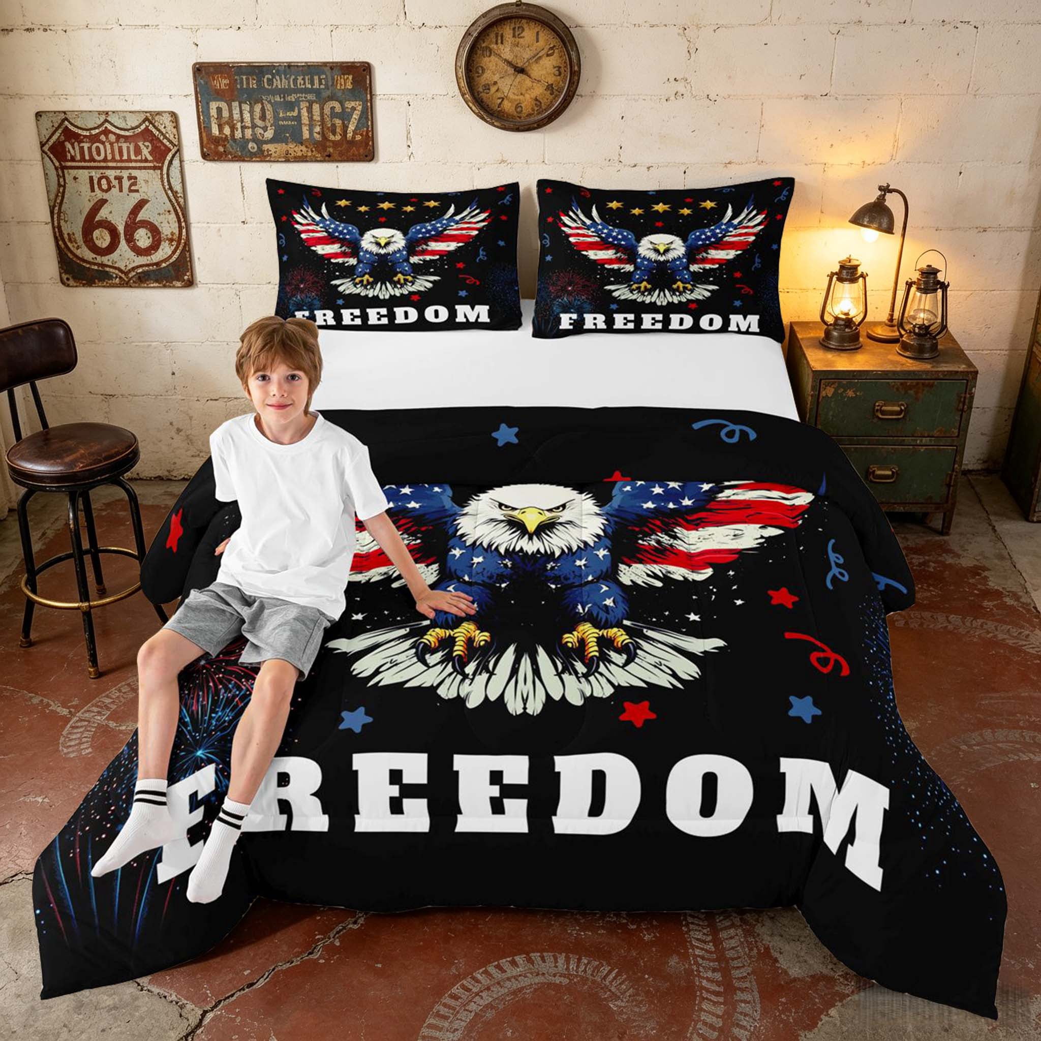 Manfei Fireworks Eagle Queen Comforter Set, Patriotic Freedom Print ...