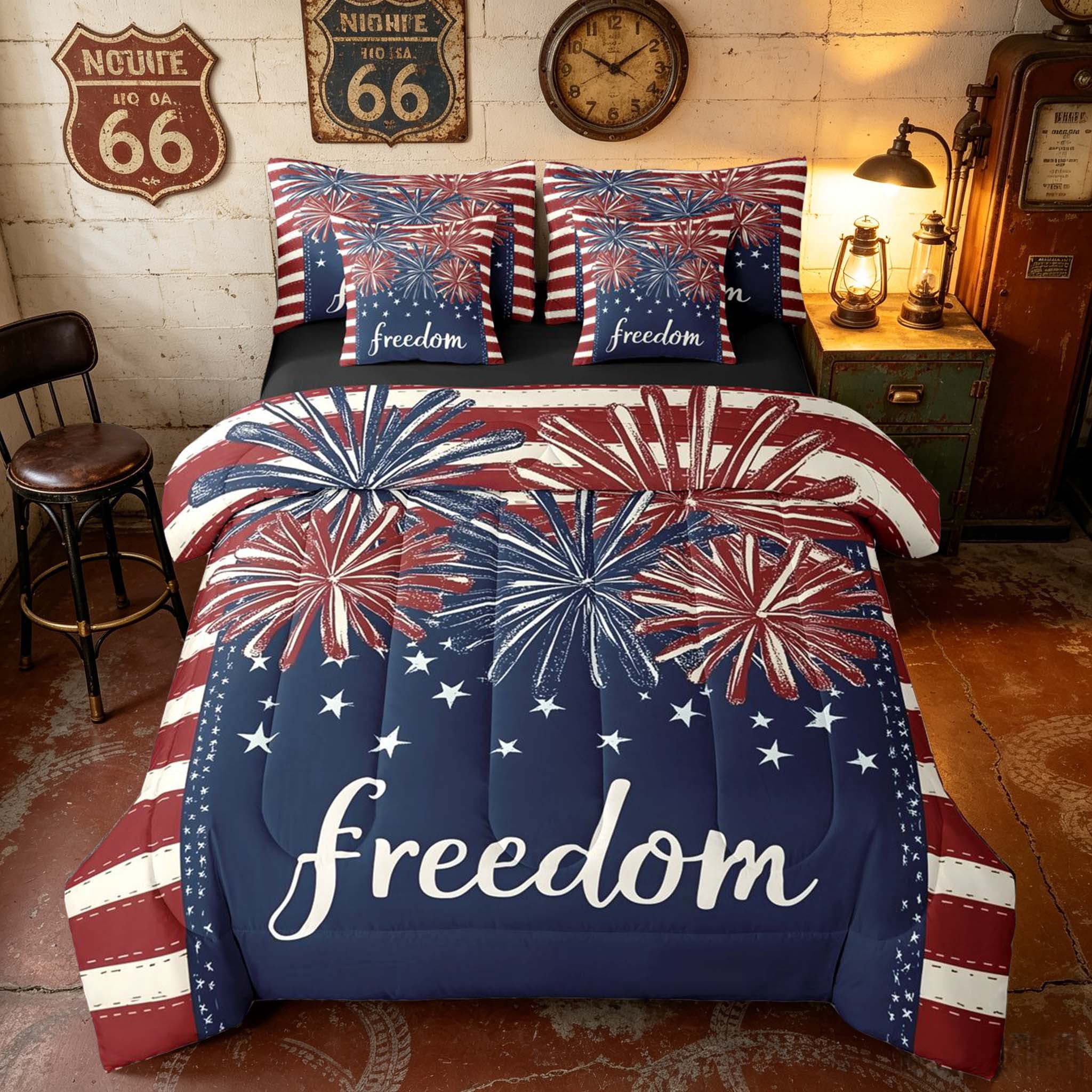 Manfei Fireworks Full Size Bedding Sets, Freedom Print Flag Stripe Full ...