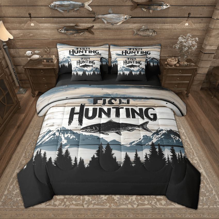 Manfei Fish Hunting Theme Bedding Comforter Set 7-Piece, Rustic Barn ...