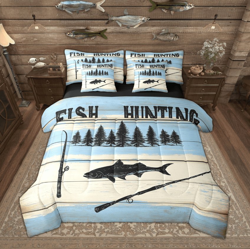 Manfei Fish Hunting Theme Twin Bedding Sets 7 Pieces, Rustic Barn Door ...