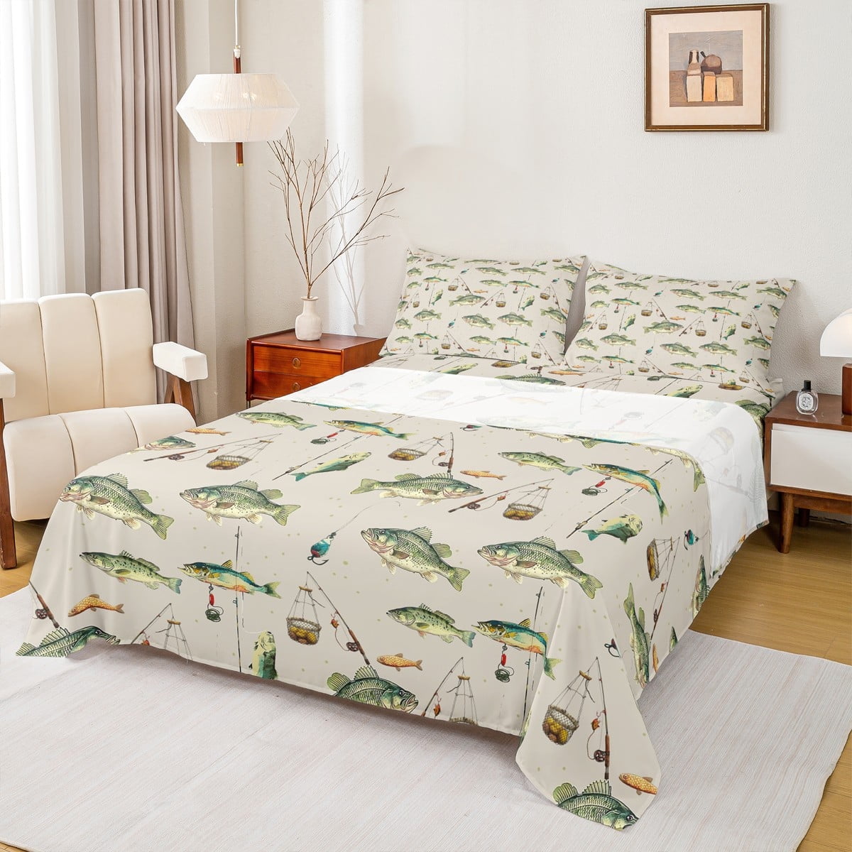Manfei Fishing And Hunting Full Size Sheets,Bass Big Fish Bed Sheets ...