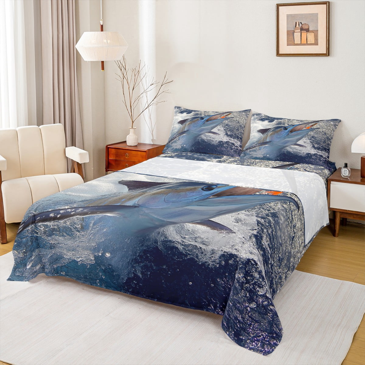 Manfei Fishing And Hunting Full Size Sheets,Pike Fish Bed Sheets,Ocean ...