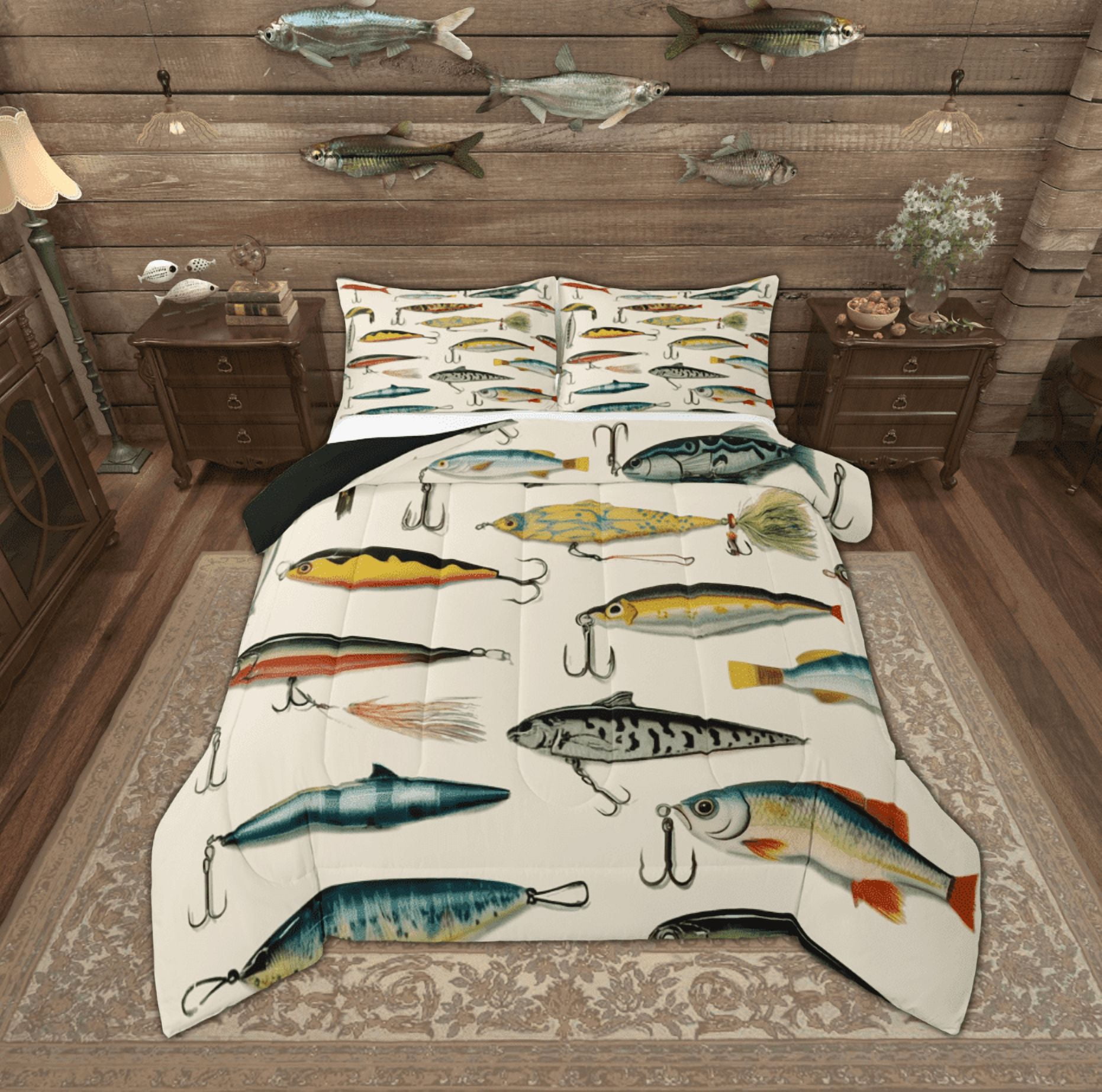 Manfei Fishing Bass Fish Queen Comforter Set for Kids, Farmhouse ...