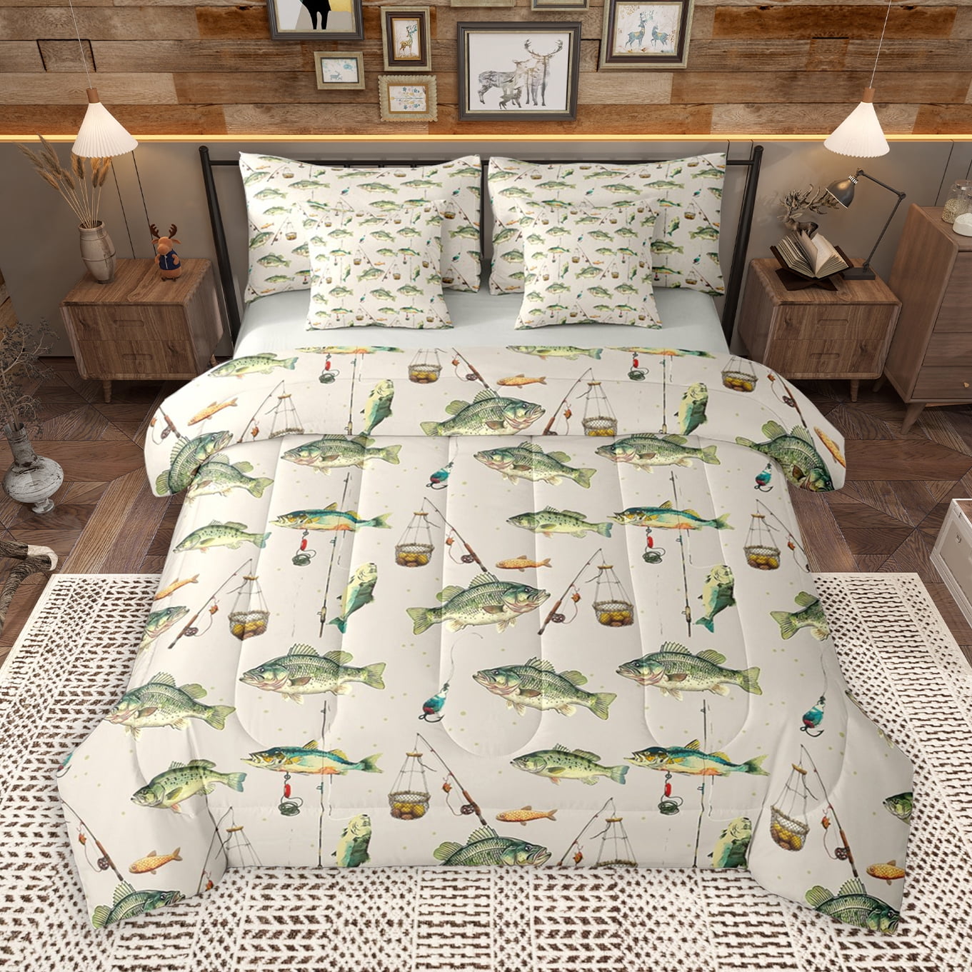 Manfei Fishing And Hunting 7-Piece Bedding Comforter Set,Bass Big Fish ...