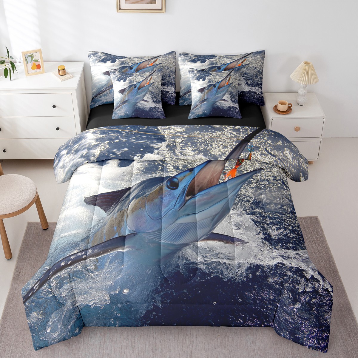 Manfei Fishing And Hunting 7pcs Bedding Comforter Set,Pike Fish Queen ...