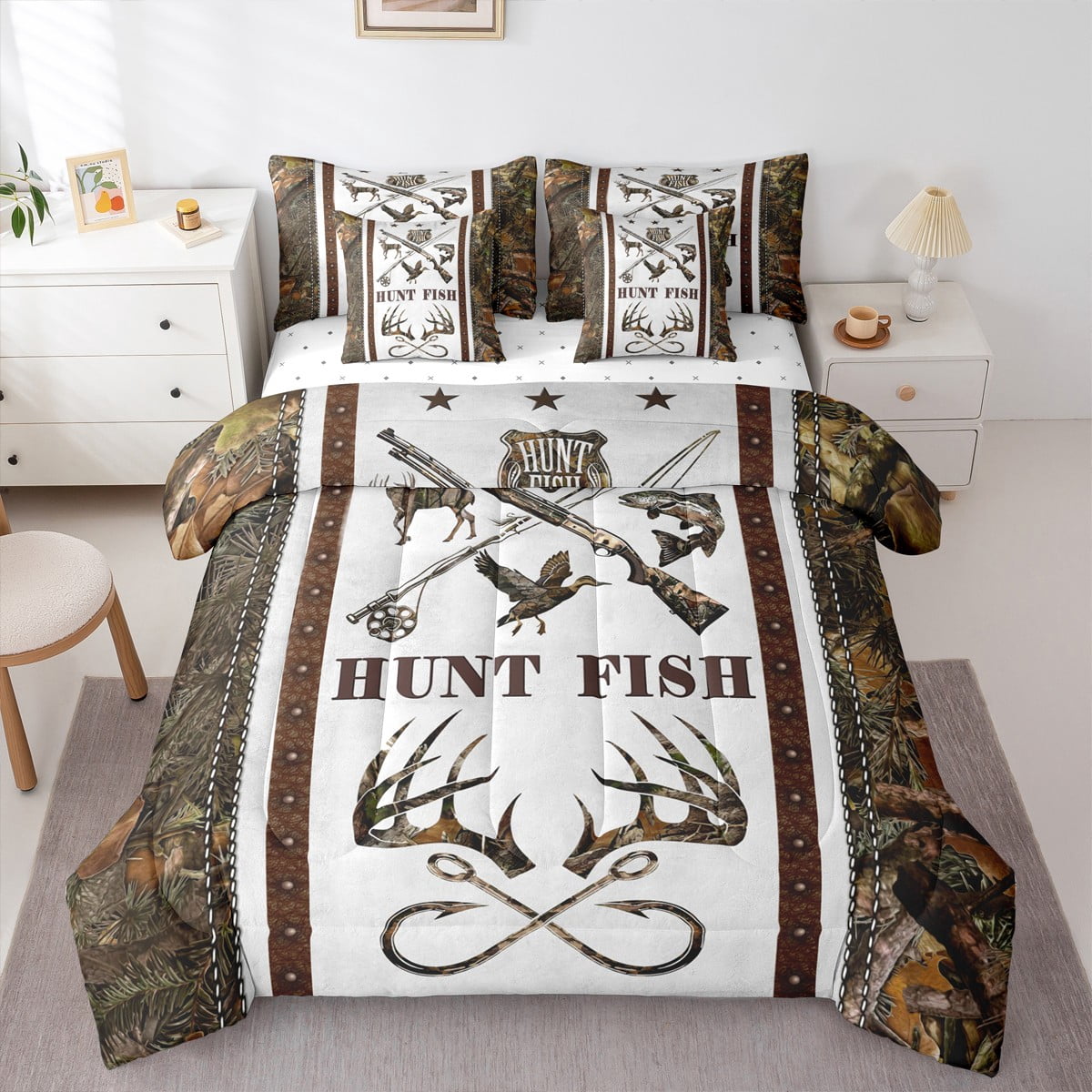 Manfei Fishing and Hunting Bedding Comforter Set 7-Piece, Rustic ...