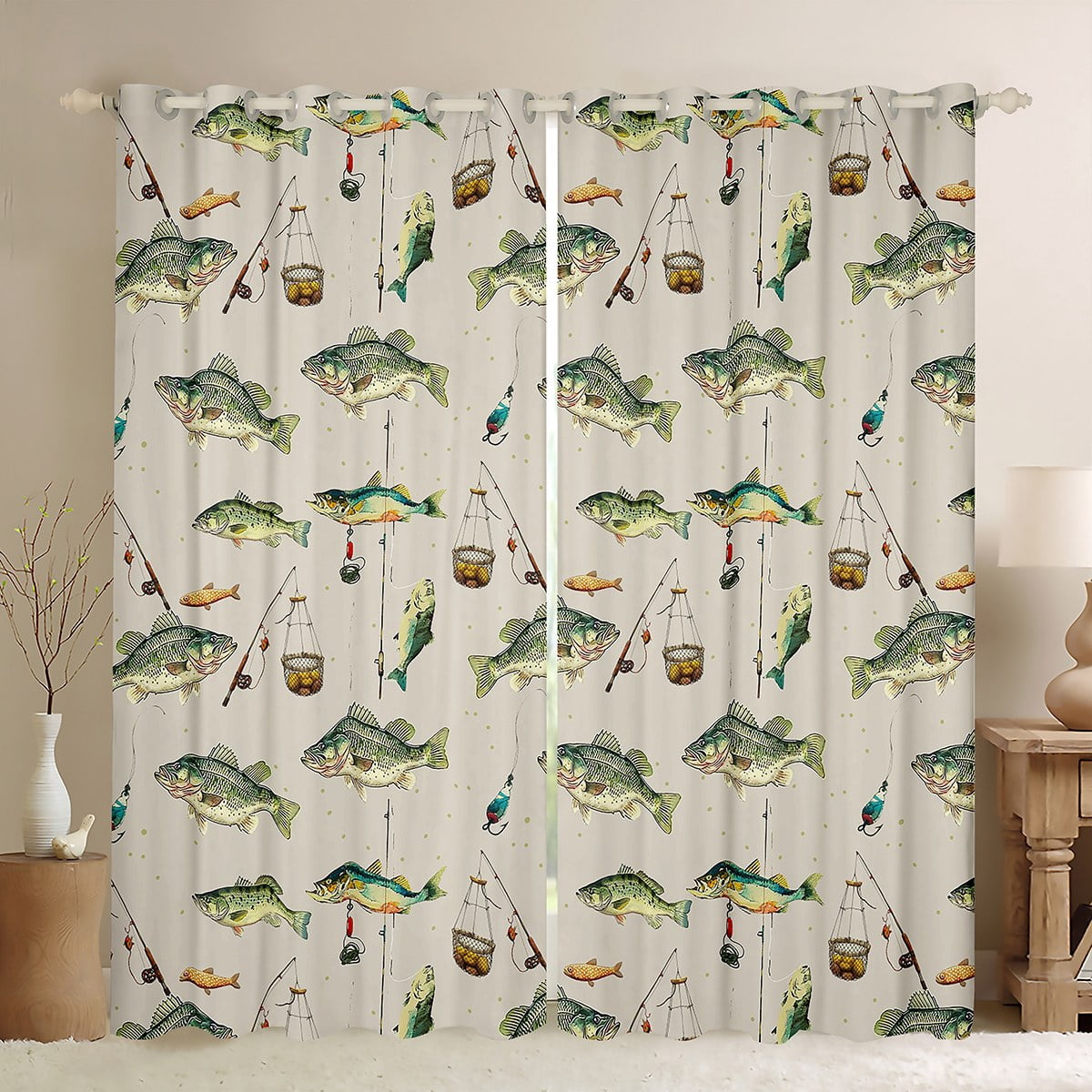 Manfei Fishing And Hunting Curtains Pack of 2 (42x84 Each),Bass Big ...