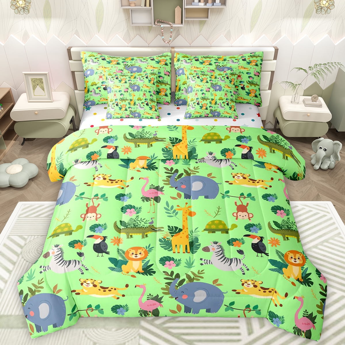 Manfei Flamingo Giraffe Zebra 7-Piece Twin Bedding Sets,Tropical ...