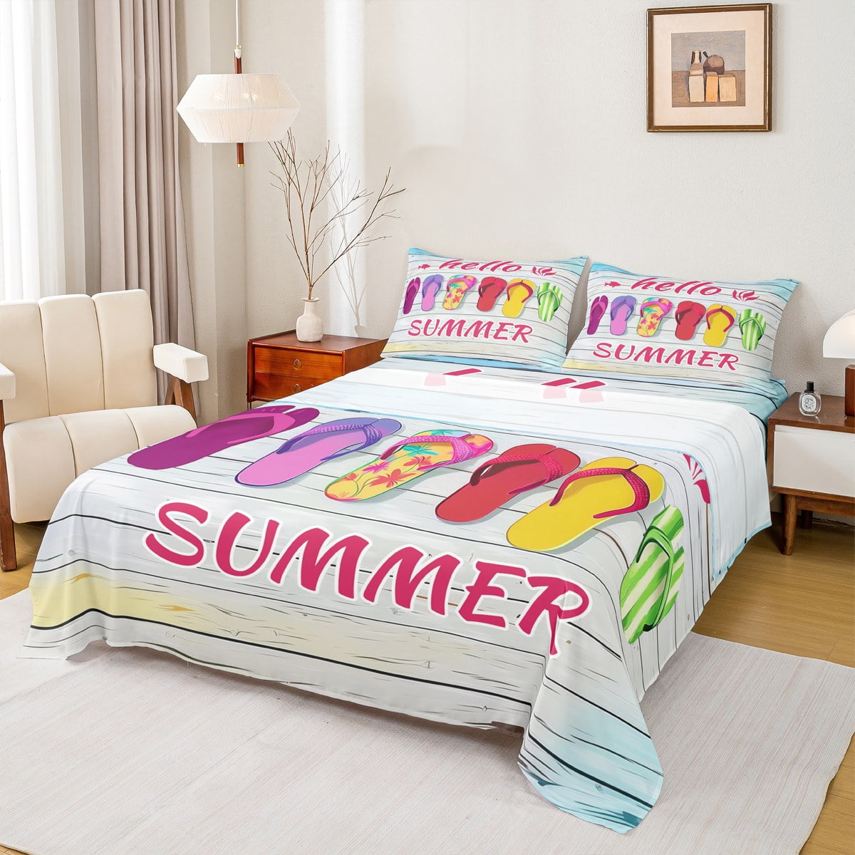 Manfei Flip Flops 4-Piece Full Size Sheets,Lodge Cabin Bed Sheets ...