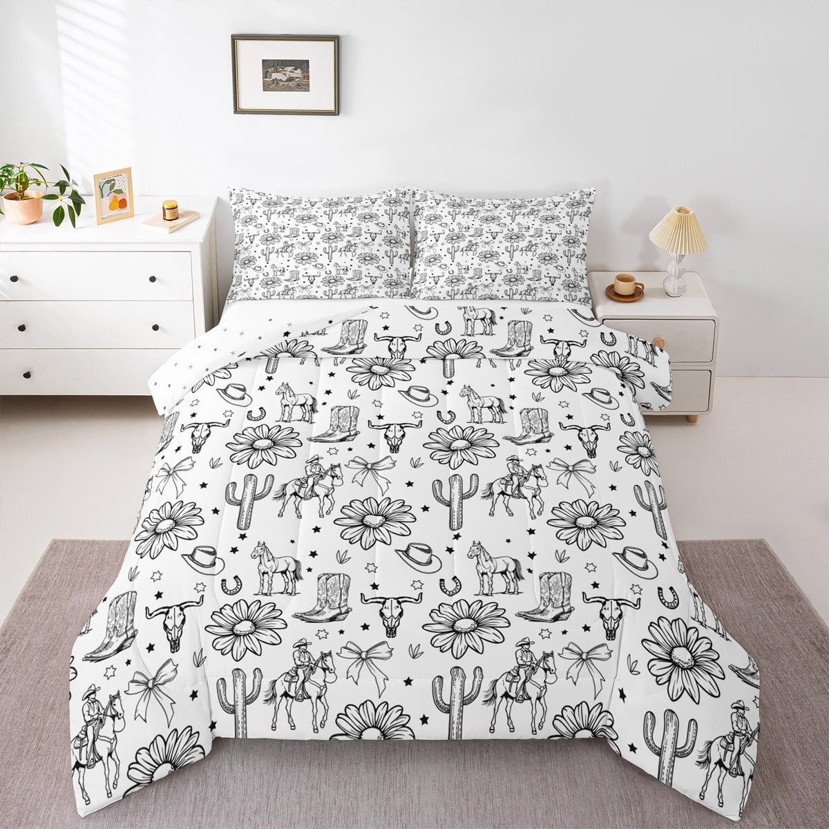 Manfei Floral Bow 3pcs King Size Comforter Sets,Western Cowgirl Bedding ...