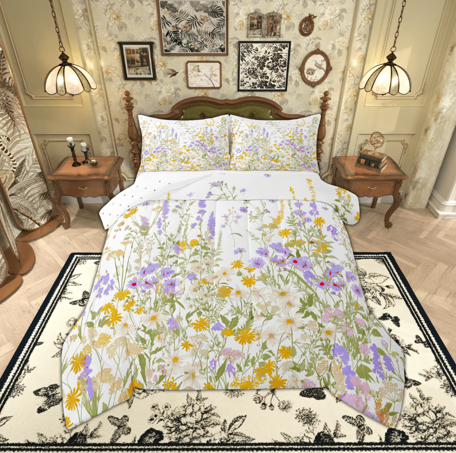 Manfei Floral Flower Bedding Comforter Set for Female, Rustic Vibrant ...