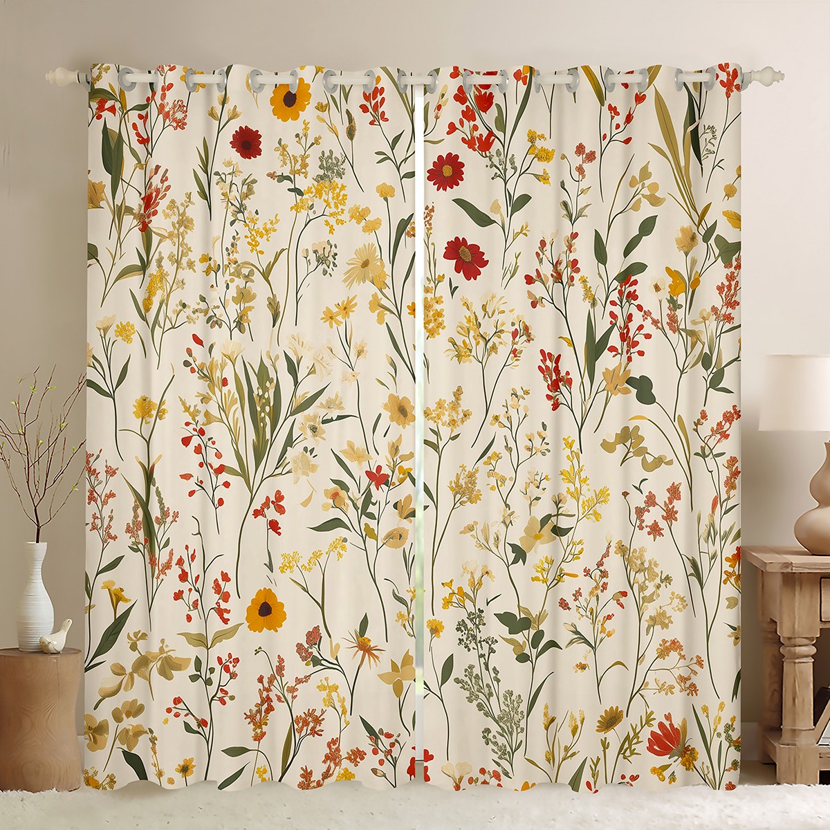 Manfei Floral Flower Curtains Pack of 2 (42x84 Each) for Female, Rustic ...