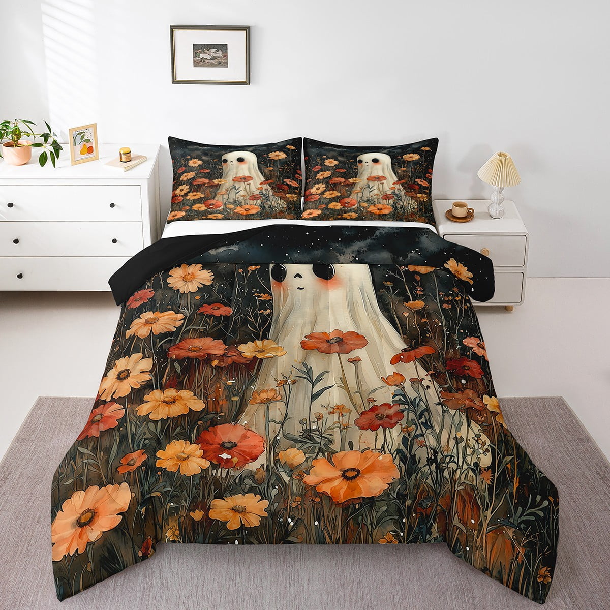 Manfei Floral Ghost Bedding Twin Comforter Set,Festival Theme Down ...
