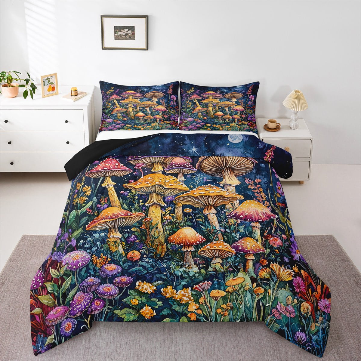 Manfei Floral Mushroom 3-Piece Full Size Comforter Sets,Botanical ...