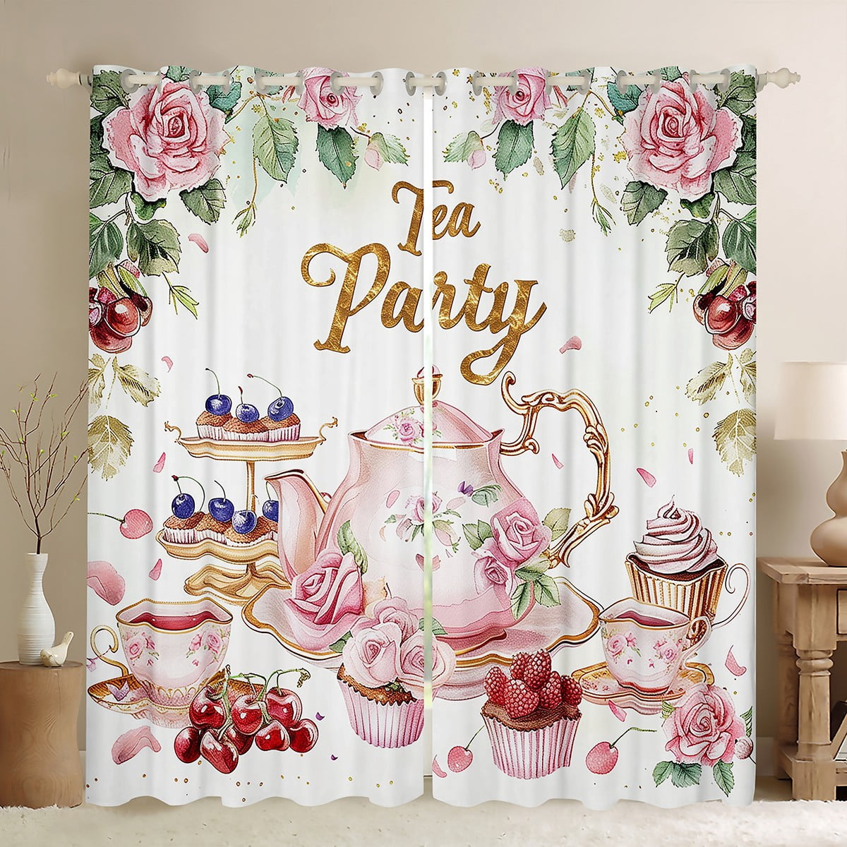 Manfei Floral Teacups Teapot Curtains Pack of 2 (42x84 Each) for Teens ...