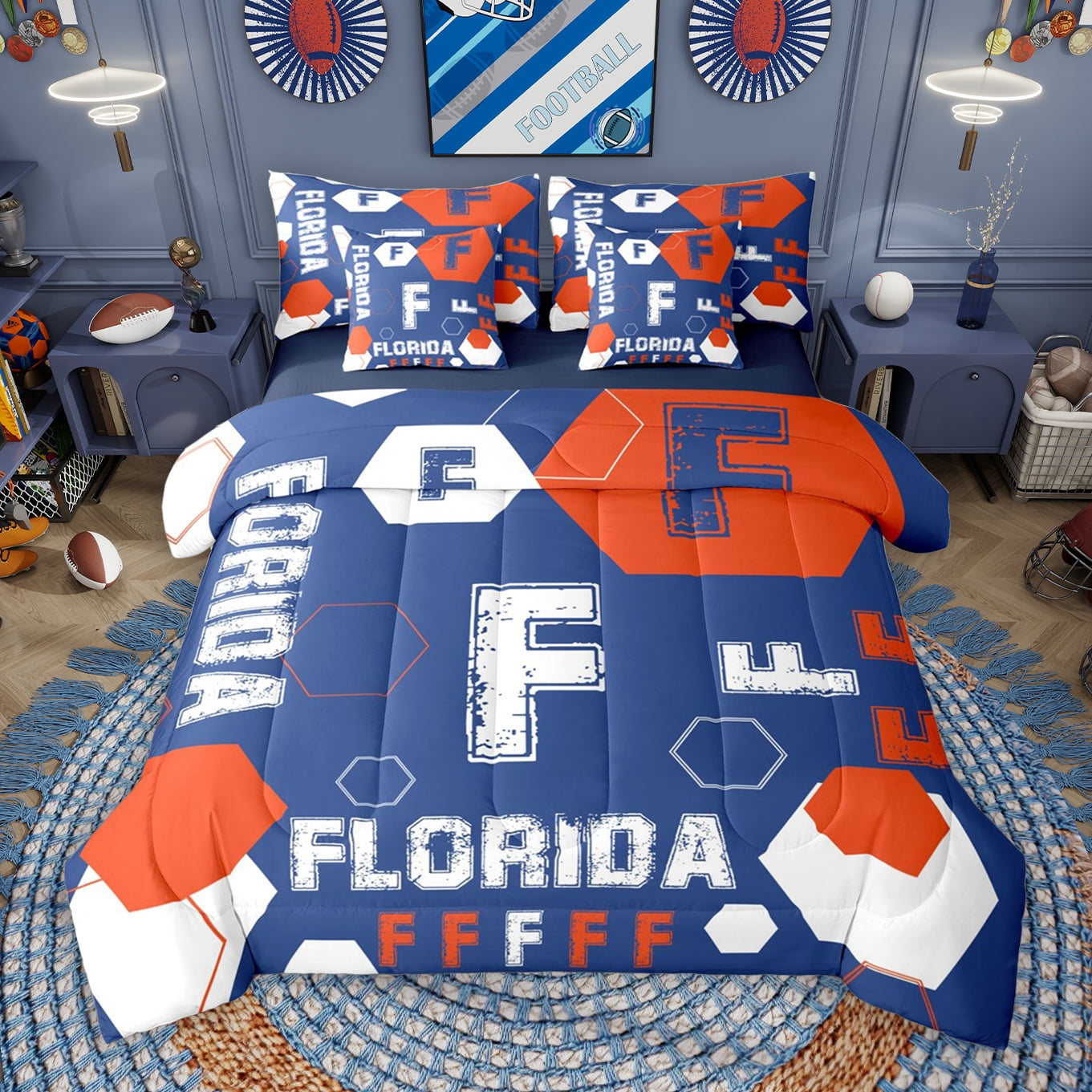 Manfei Florida Monogrammed F 7 Pieces Bedding Comforter Set,Geometric ...