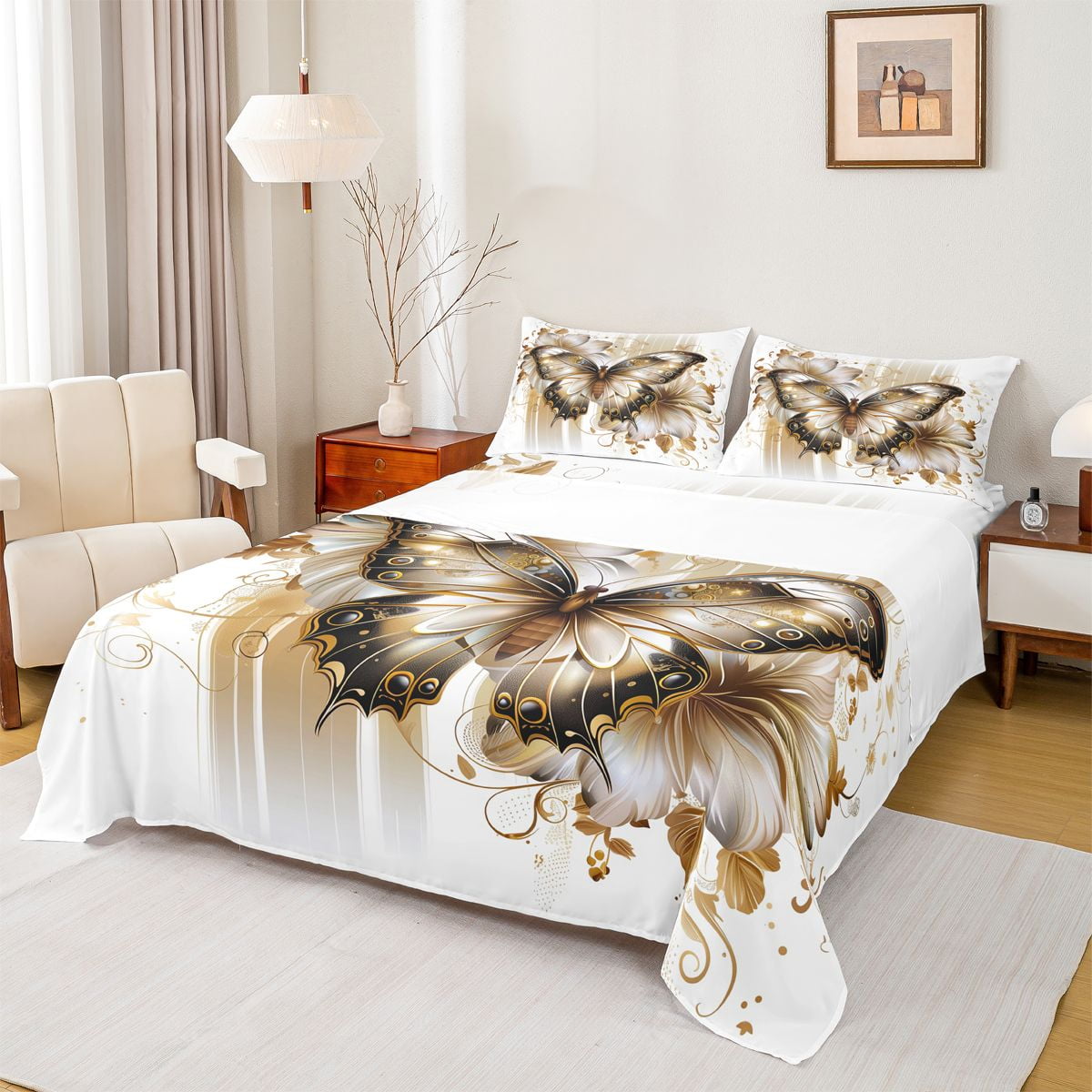Manfei Flying Butterfly Full Size Sheets 4-Piece for Female Men,Vintage ...