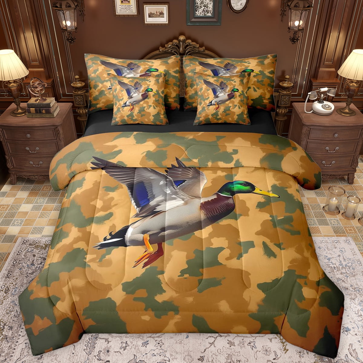 Manfei Flying Mallard Duck 7 Pieces Bedding Comforter Set,Retro Rustic ...