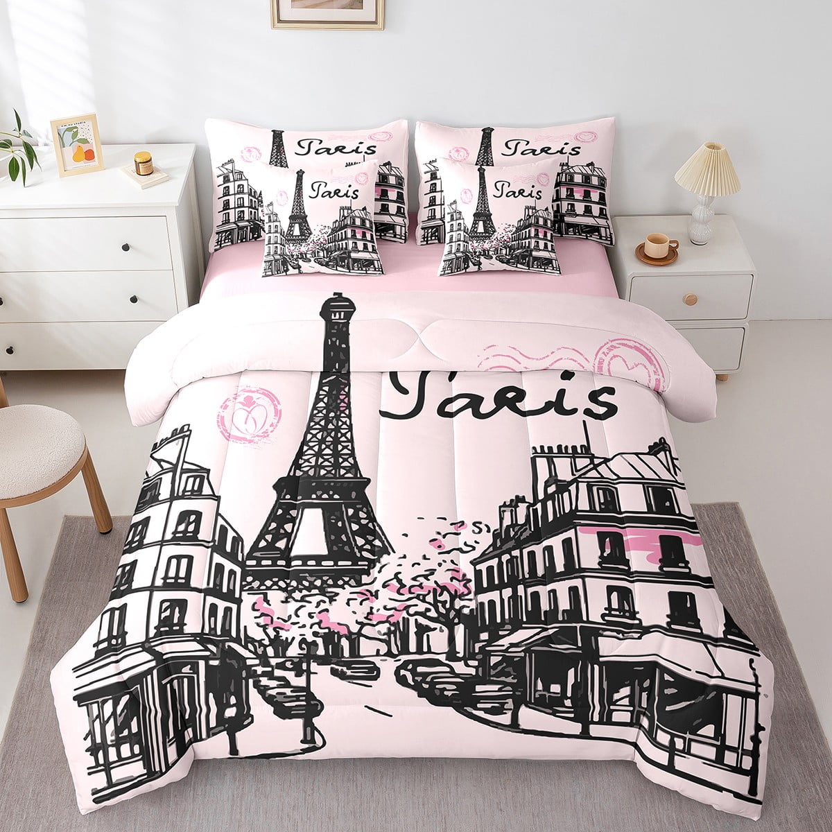 Manfei France Paris Bedding King Size,Eiffel Tower Comforter Sets with ...