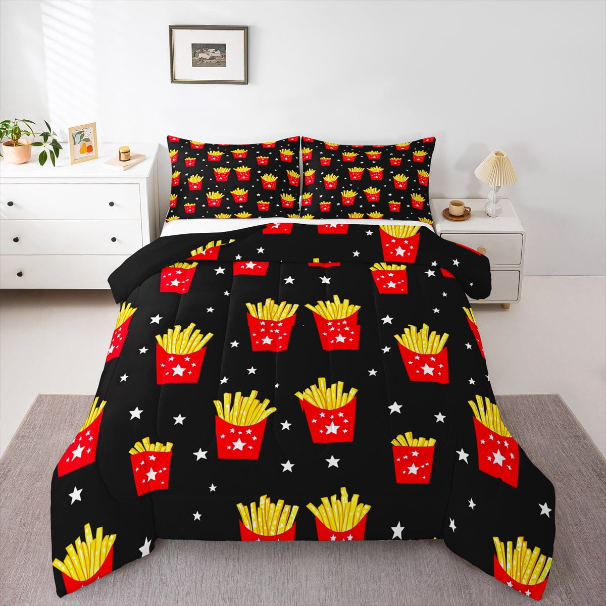 Manfei French Fries Full Size Comforter Sets,Stars Print Bedding ...