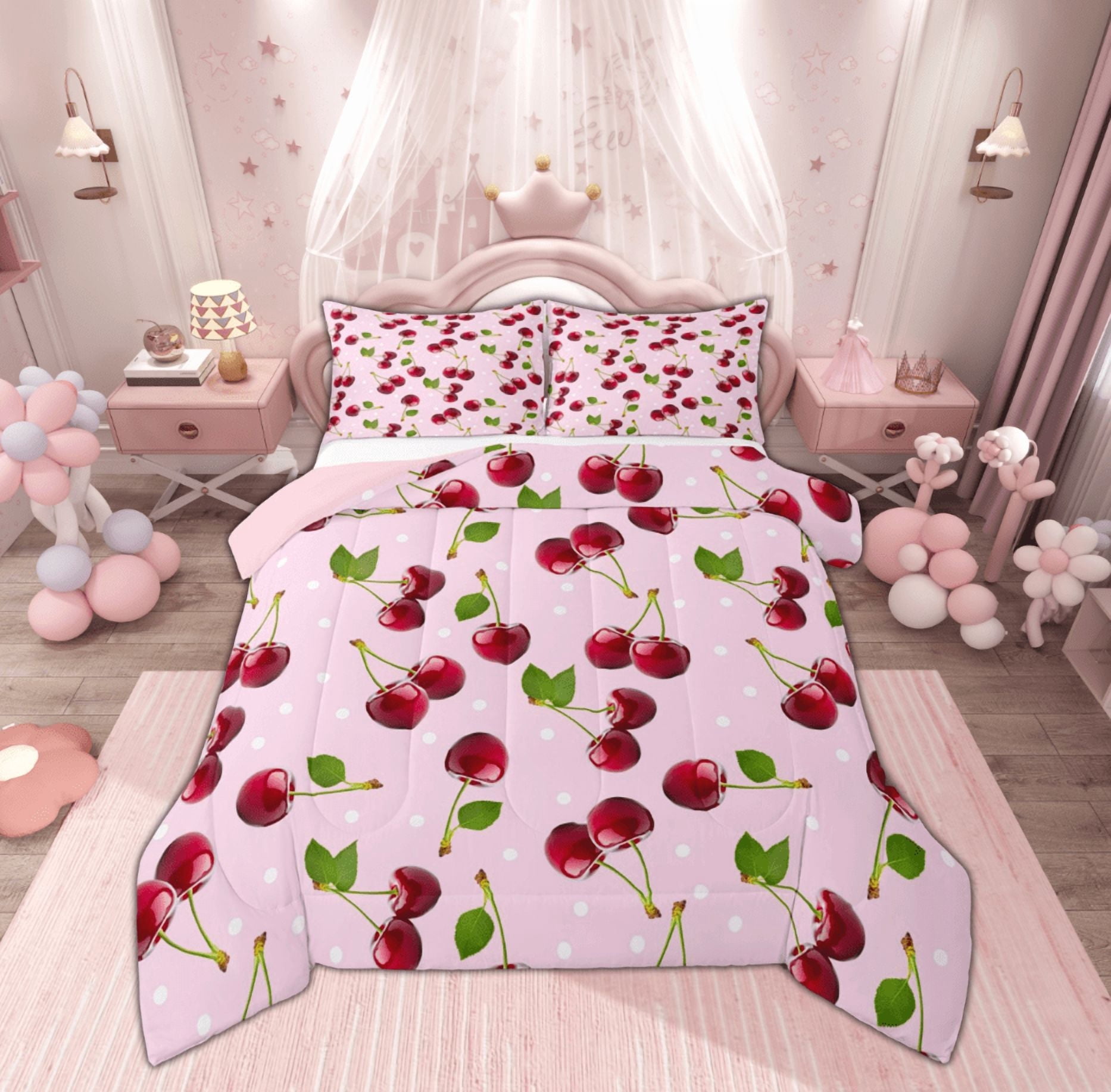 Manfei Fruit Cherry Comforter Sets Queen Size, Polka Dots Comforters ...