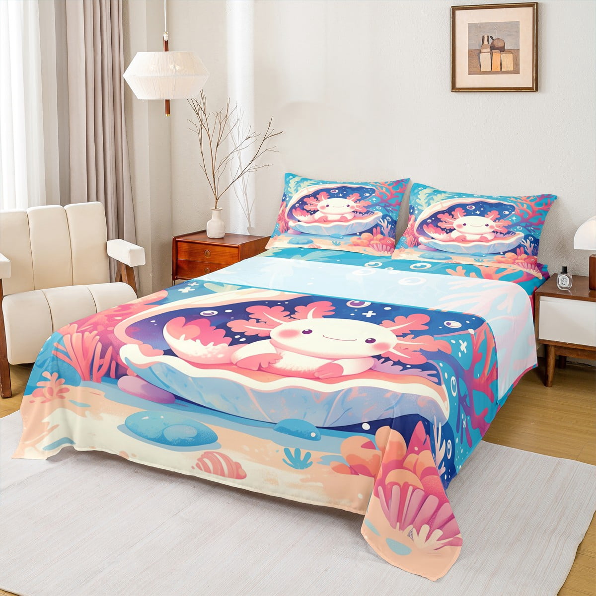 Manfei Funny Axolotl Child Bed Sheets, Blue Pink Cartoon King Sheets ...