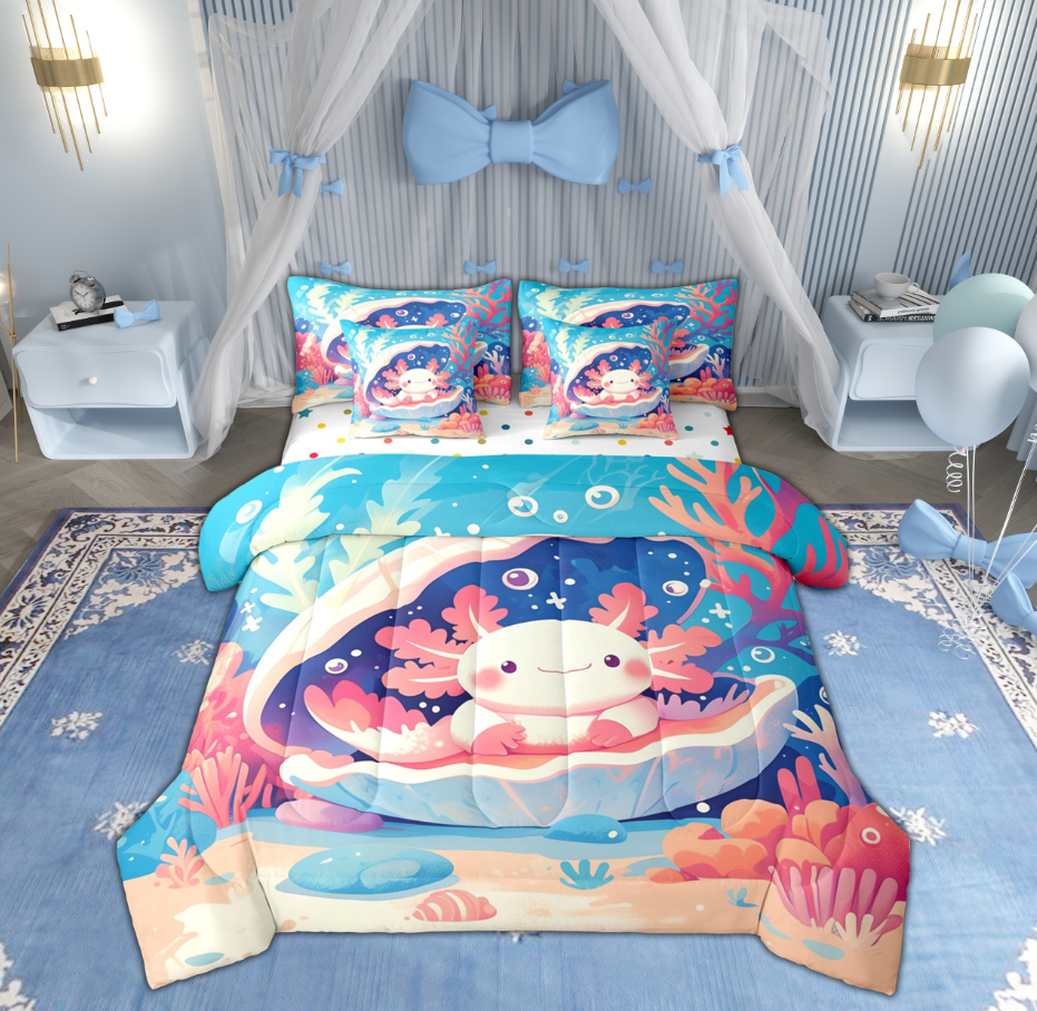 Manfei Funny Axolotl Child Bedding Comforter Set 7 Pieces, Blue Pink ...