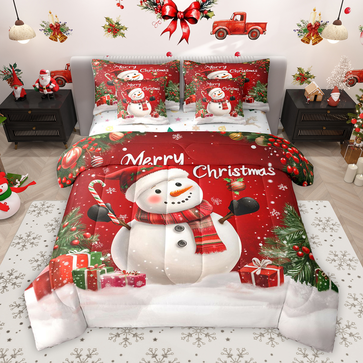 Homewish Funny Cartoon Snowman Bedding Comforter Set 7 Pieces, Kawaii ...