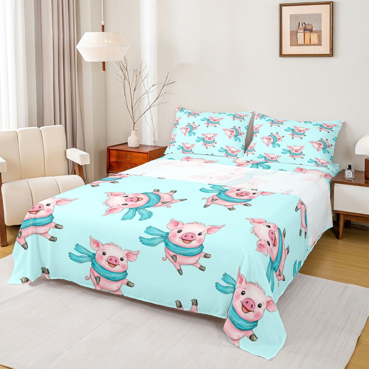 Homewish Funny Farm Pig Full Size Sheets for Child, Kawaii Cute Animal ...
