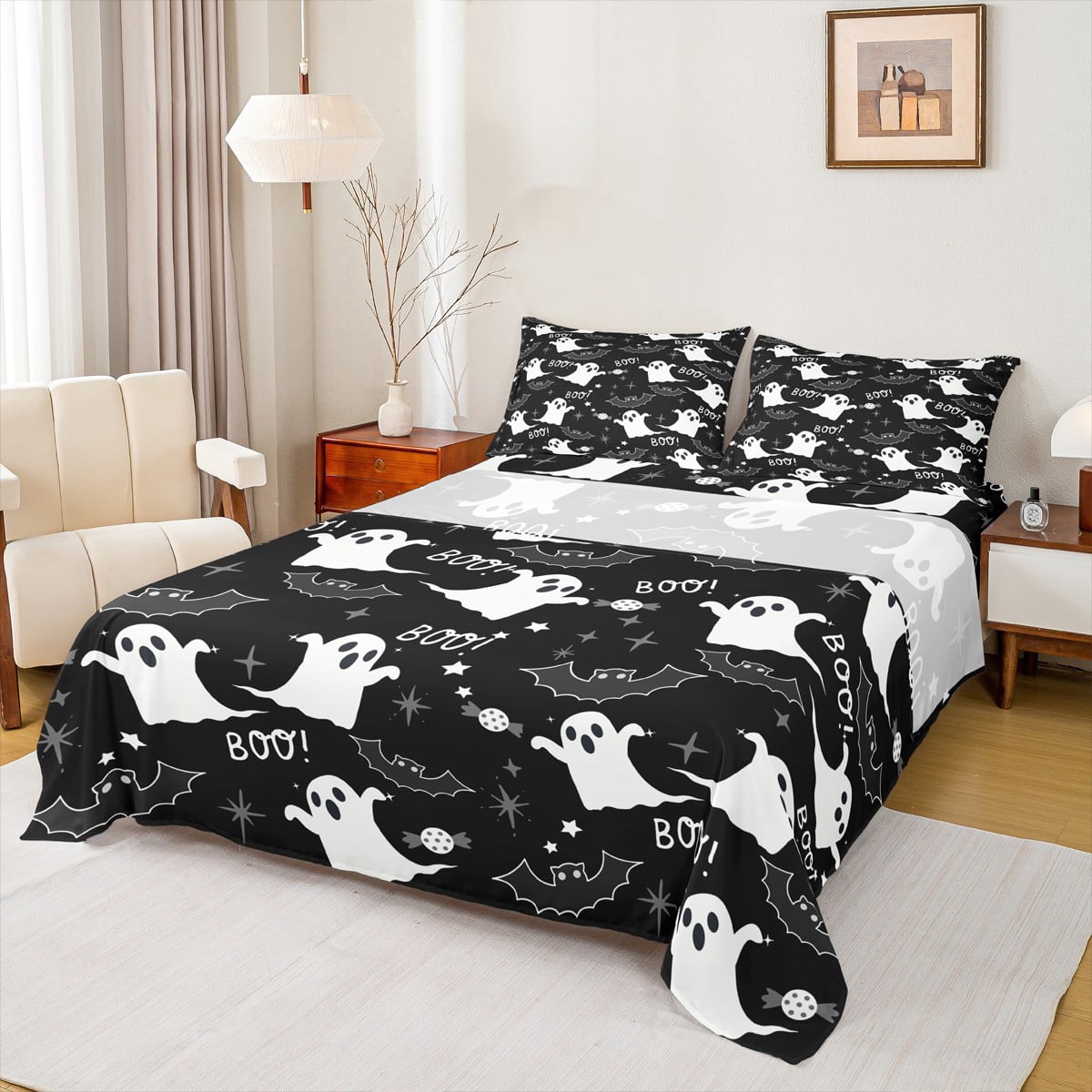Manfei Funny Ghost Bed Sheets King, Spider Web King Sheet Sets ...