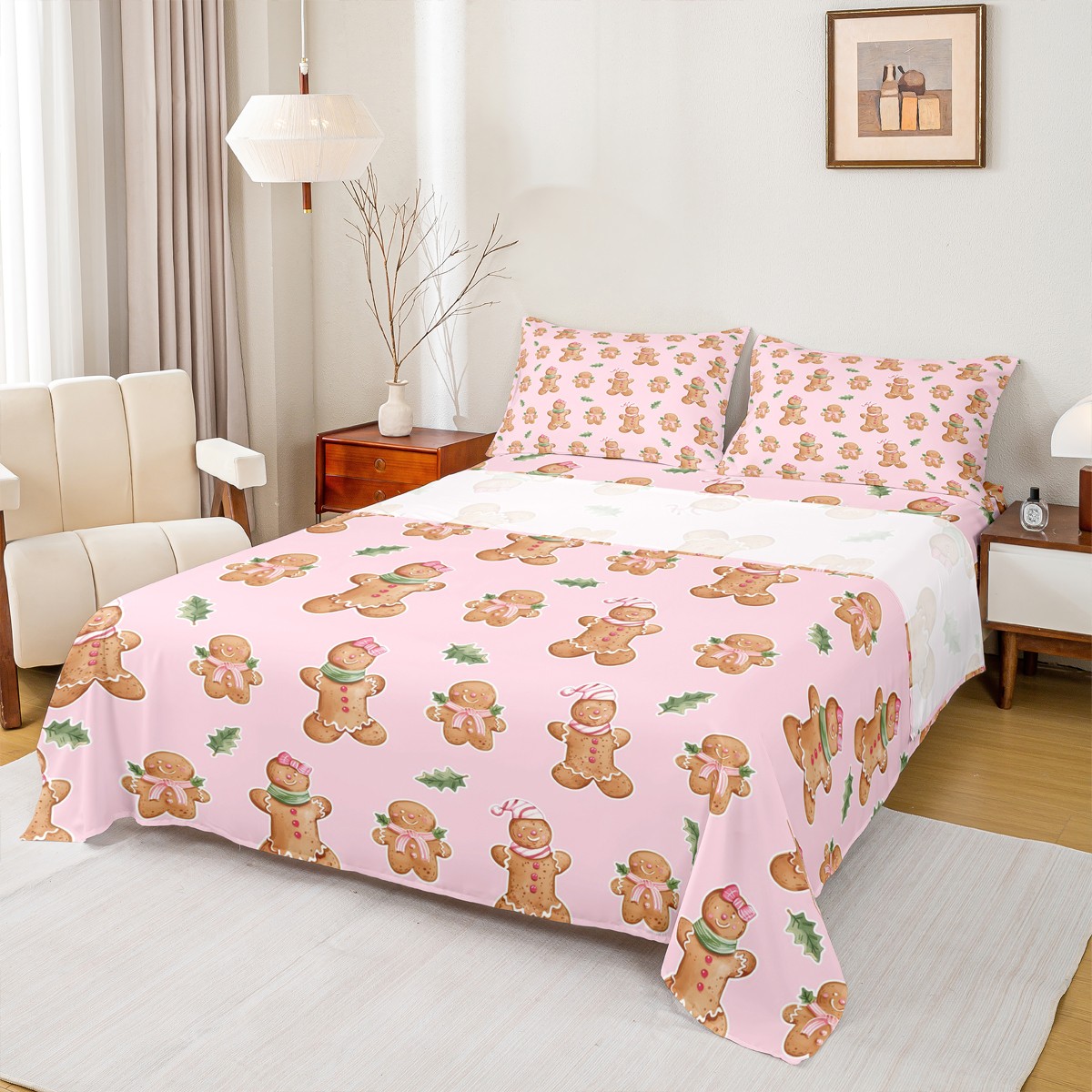 Manfei Funny Gingerbread Full Size Sheets for Kids Girls, Happy New ...
