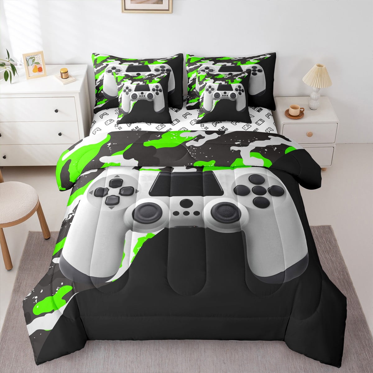 Manfei Futuristic Gamepad Teen Bedding Comforter Set 7pcs, Game Console ...