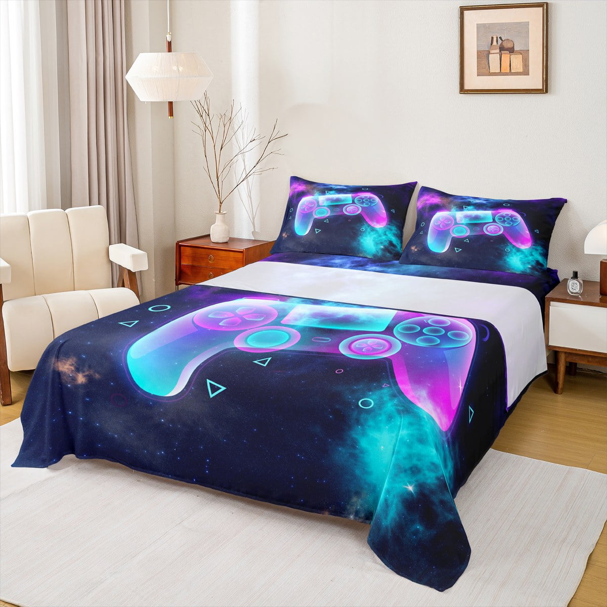 Manfei Futuristic Gaming Bed Sheets Set Queen Size, 3D Gamepad Bedding ...