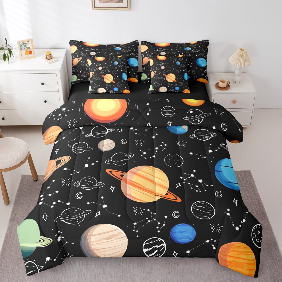 Manfei Galaxy Planet 7pcs Bedding Comforter Set,Constellation Pattern ...