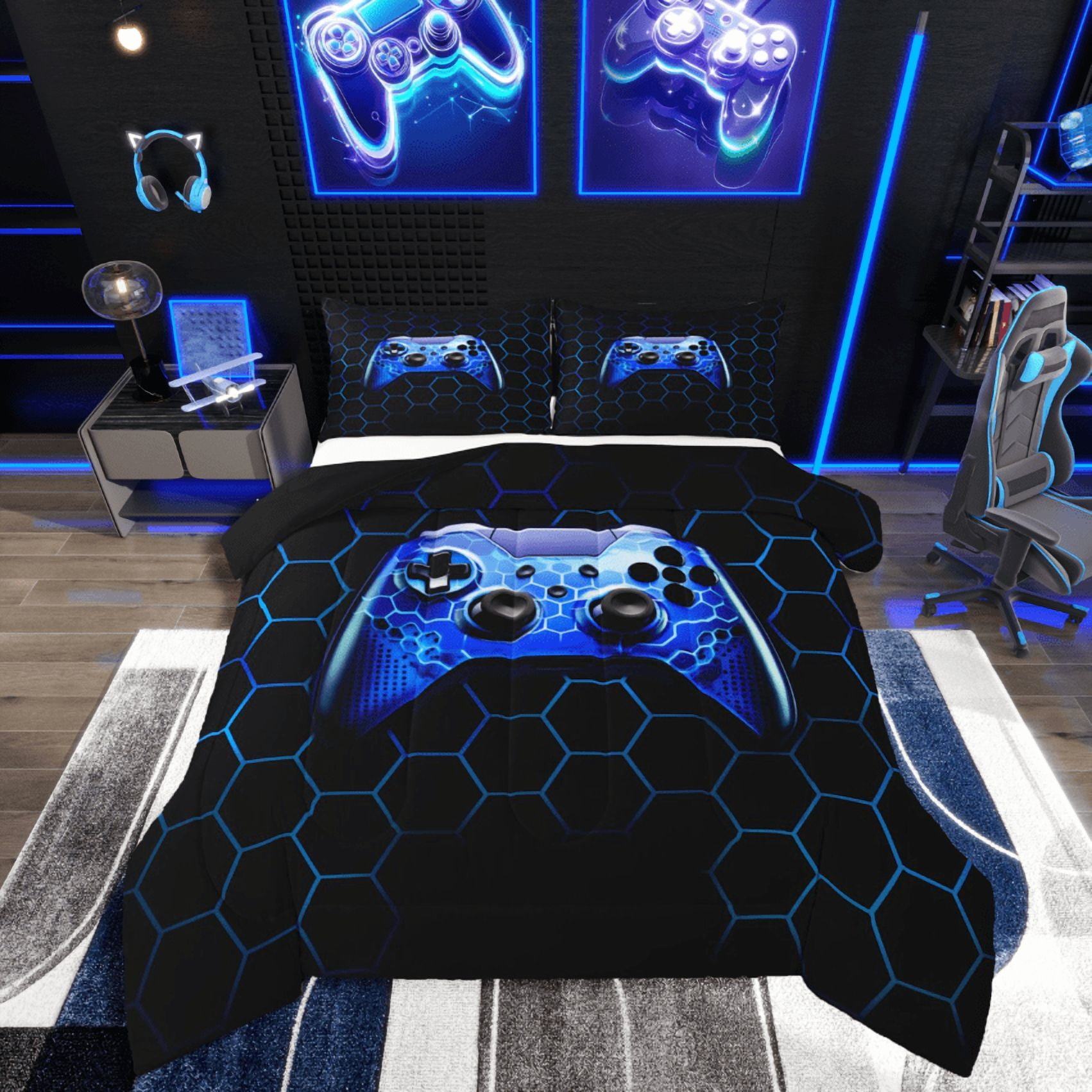 Manfei Gamepads Gamer 3pcs King Size Comforter Sets,Video Game Bedding ...