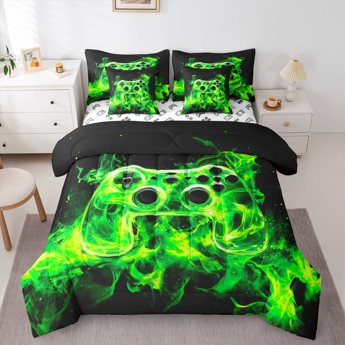 Manfei Gamer Gaming 7-Piece Bedding Comforter Set,Modern Video Game ...