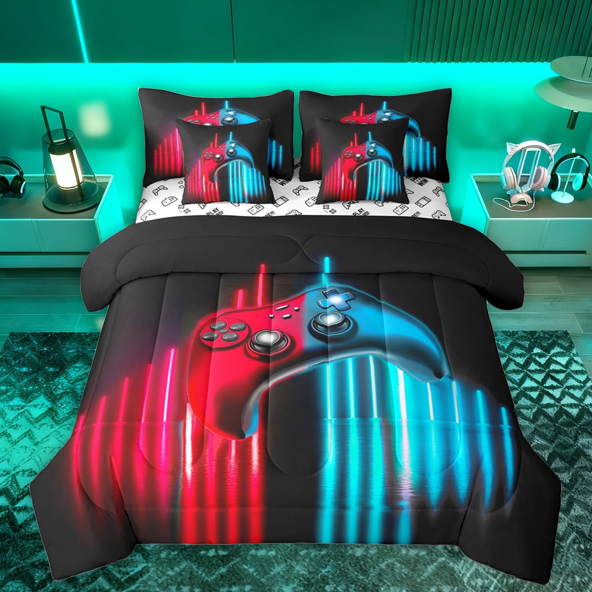 Manfei Gamer Gaming 7-Piece Twin Bedding Sets,Modern Gamepad Bedding ...