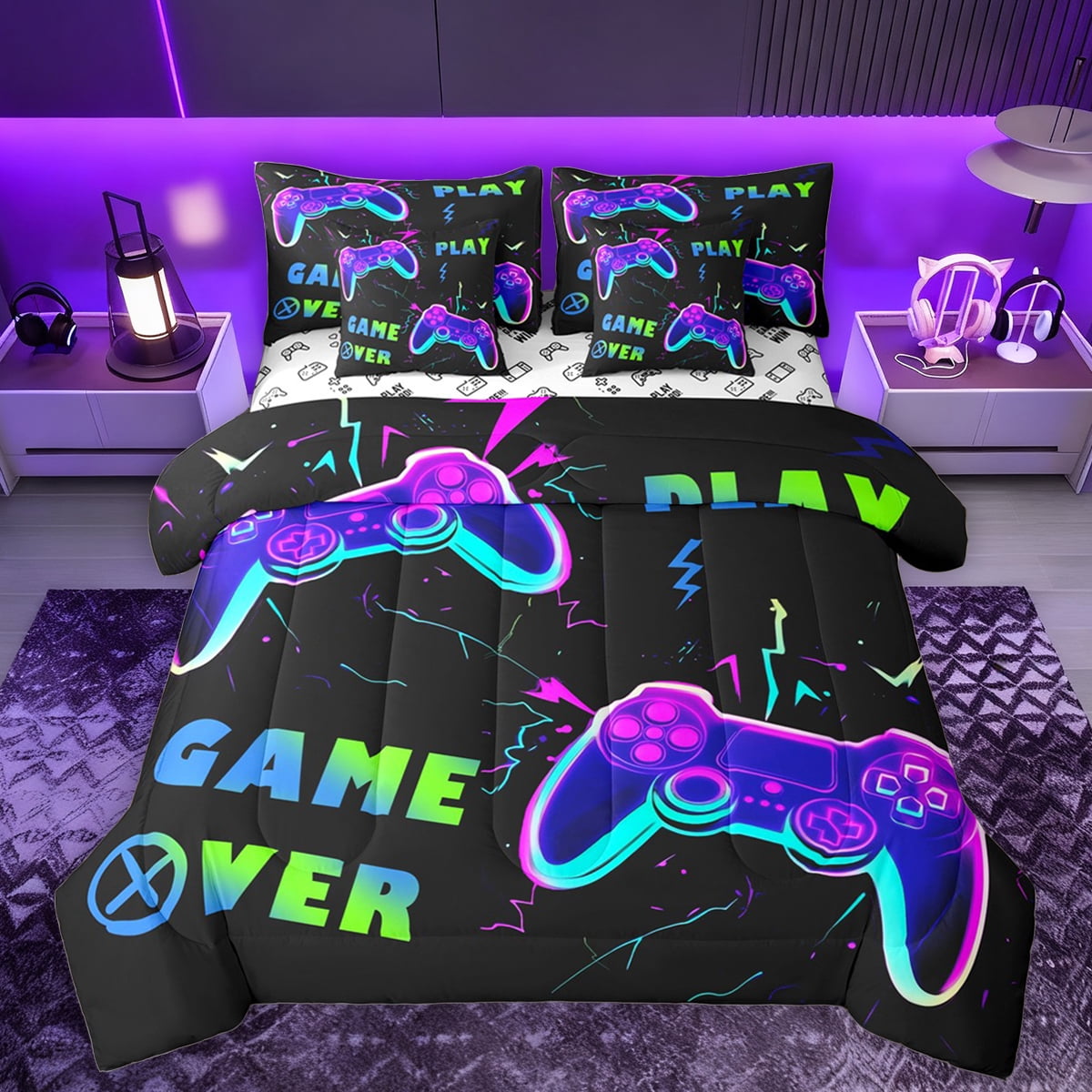 Manfei Gamer Gaming 7-Piece Twin Bedding Sets,Modern Gamepad Bedding ...