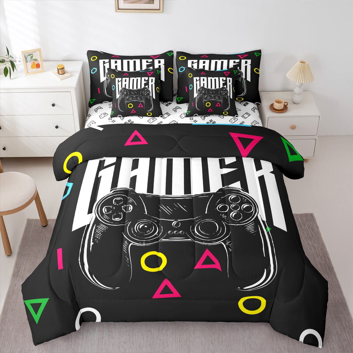 Manfei Gamer Gaming 7-Piece Twin Bedding Sets,Modern Video Game Bedding ...
