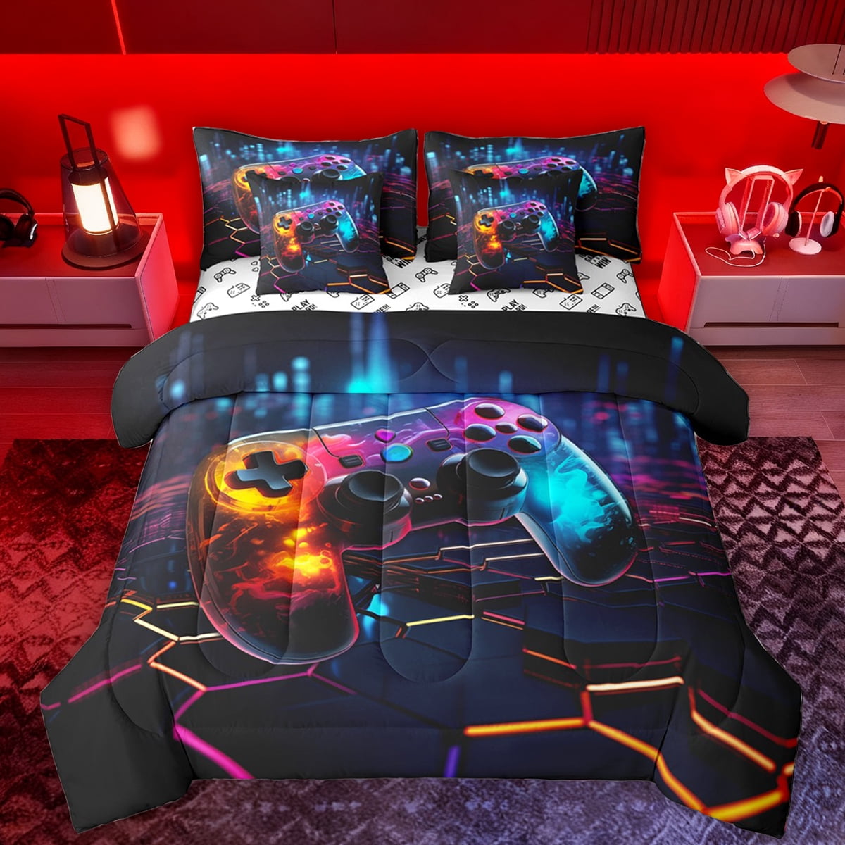 Manfei Gamer Gaming 7pcs Bedding Comforter Set,Kids Gamepad Controller ...