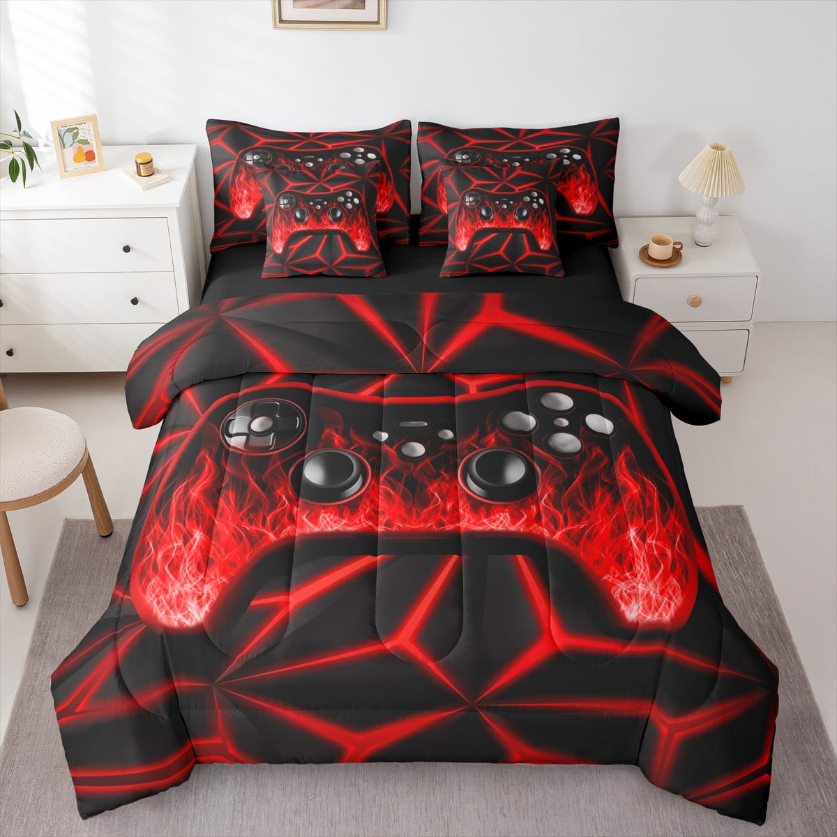 Manfei Gamer Gaming 7pcs Bedding Comforter Set,Modern Video Game Queen ...