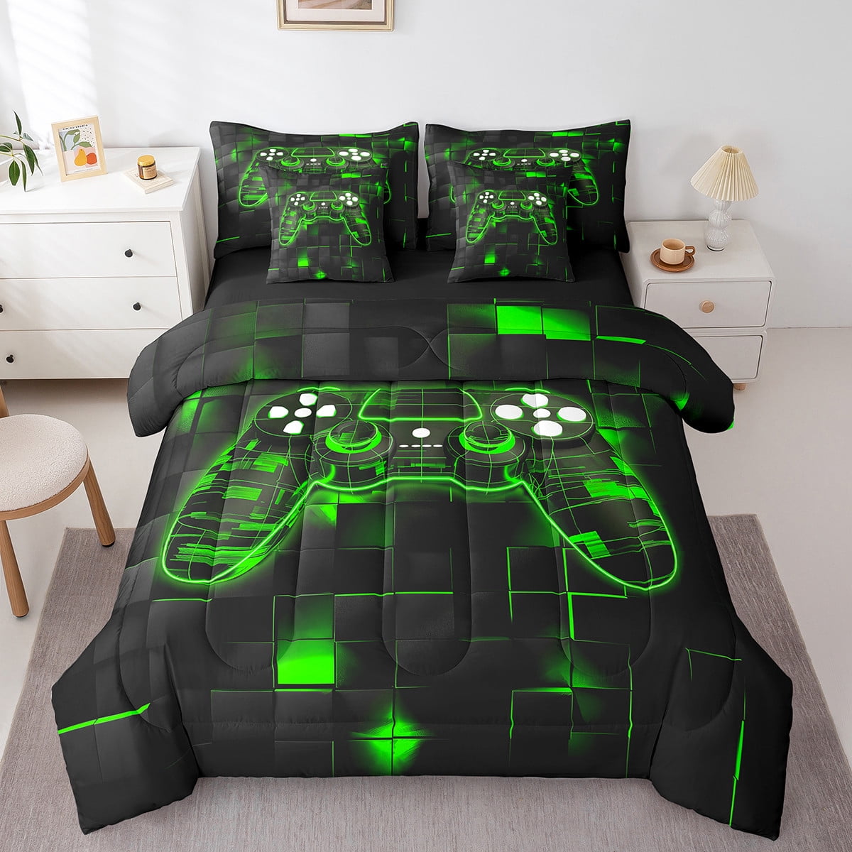 Manfei Gamer Gaming Bedding Comforter Set 7-Piece,Modern Video Game ...