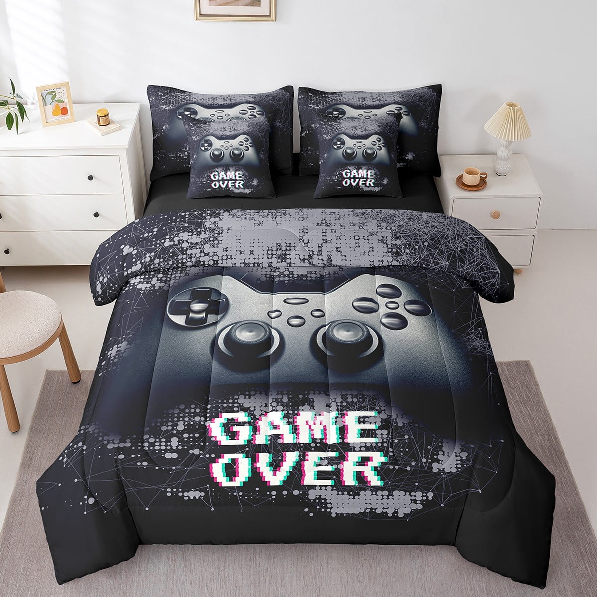 Manfei Gamer Gaming Bedding Comforter Set 7-Piece,Modern Video Game ...