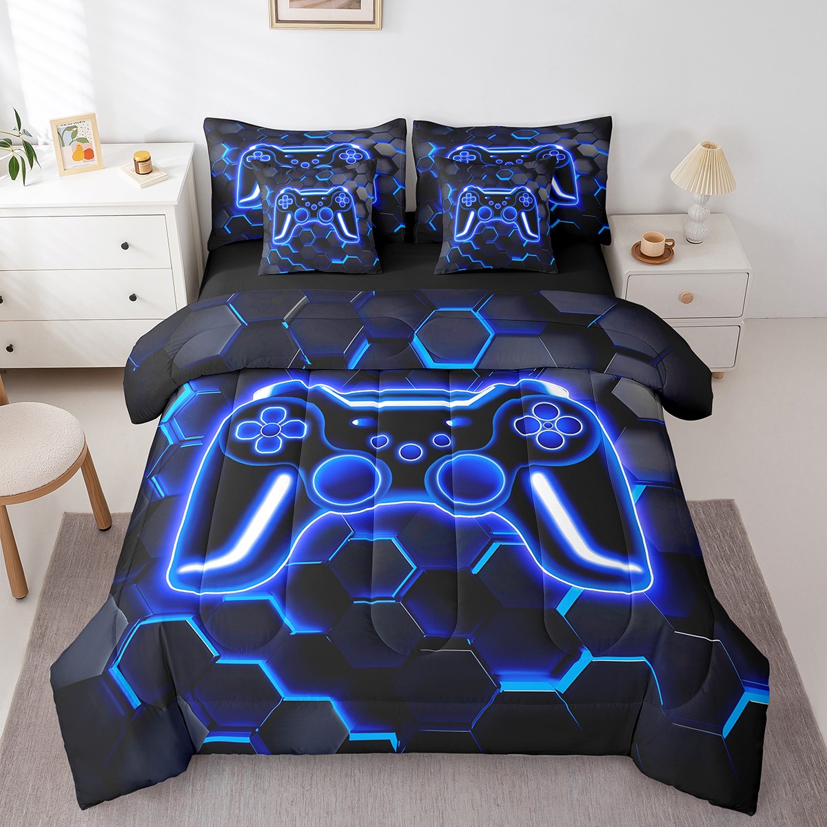 Manfei Gamer Gaming Bedding Comforter Set 7 Pieces,Modern Video Game ...